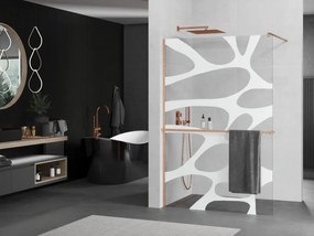 Mexen Kioto+, sprchová zástěna Walk-In s poličkou a věšákem 70 x 200 cm, 8mm čiré sklo bílý vzor, ​​měděný matný profil, 800-070-121-65-97
