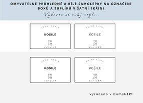 KOŠILE - Samolepka na šuplíky a boxy do šatní skříně, 8,5 x 5,5 cm - DomaLEP varianta: SAMOLEPKA, barva: BÍLÁ - ČERNÉ písmo, velikost: š. 8,5 cm x v. 5,5 cm - tučné písmo