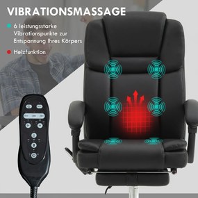 Kancelářská židle Vinsetto s vibrační masáží, ergonomická kancelářská židle s vyhříváním a funkcí polohování, výškově nastavitelná manažerská židle s…