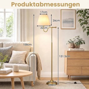 Costway Stojací lampa 158 cm s látkovým stínidlem a kovovým rámem Stojací lampa