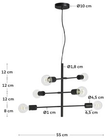 Černé kovové závěsné světlo Kave Home Spica 55 cm