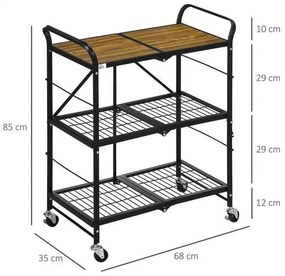 Servírovací stolek, kolečka, skládací, kov, dřevo, černá, hnědá, NoBi RONY