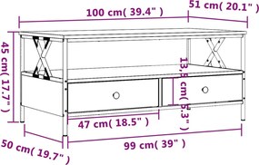 vidaXL Konferenční stolek 100 x 51 x 45 cm kompozitní dřevo [835299] Barva: kouřový dub