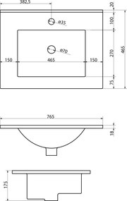 Sapho Slim keramické umyvadlo 75 x 46 cm bílé 1601-75
