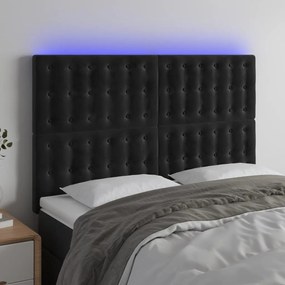 Čelo postele s LED černé 144x5x118/128 cm samet