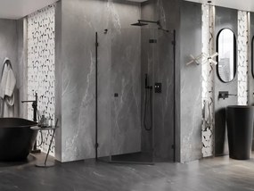 Mexen Lunar, výklopný pětiúhelníkový sprchový kout pravý 100 x 100 cm, 8mm čiré sklo, černý profil, 831-100P-100L-70-00-P