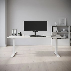 Výškově nastavitelný stůl OfficeTech C, 200 x 80 cm, bílá podnož, bílý jasan
