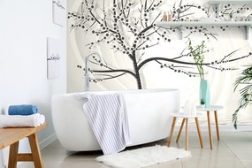 Samolepící tapeta moderní černobílý strom na abstraktním pozadí