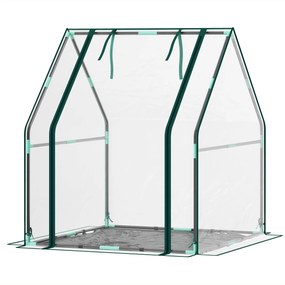 Outsunny Malý Skleník na Zahradu s Zipovým Dvířky, Voděodolný PE Textil, Ocelový Rám pro Pěstování Rostlin a Kvěin 90x90x105 cm Průhledný | Aosom
