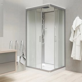 Mereo Mereo, Sprchový box se střechou, čtvercový, satin ALU, sklo Point, zadní stěny bílé, CK34122KBSW