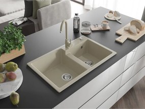 Mexen Tomas, granitový dřez 800x500x190 mm, 2-komorový, béžová, 6516802000-69