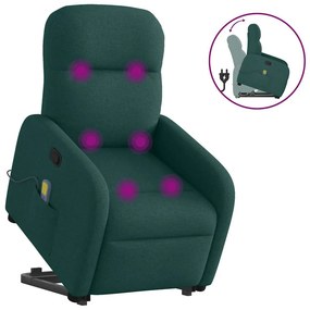 Zvedací masážní polohovací křeslo tmavě zelené textil 3302988