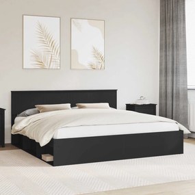 Rám postele s čelo Černá 200 x 200 cm Masivní borové dřevo 3410556