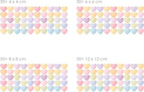 Akvarelová srdce pastelová 50 ks textilní přelepitelné samolepky na zeď 50 ks 4x4 cm