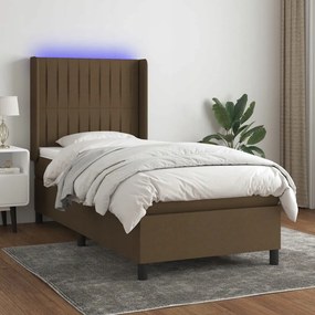 Box Spring Postel S Matrací A Led Textil Tmavě Hnědá Svislé pruhy 90 x 19