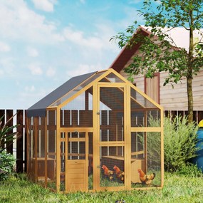 PawHut Kurník 3.07㎡ Volný výběh dřevo s nepromokavou tkaninou, bezpečnostní zámek, pro 6-8 kuřat 1,7 x 1,8 x 1,8 m