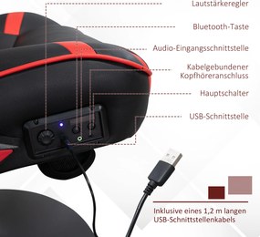 Výškově nastavitelná herní židle Vinsetto s ergonomickou houpací funkcí, reproduktory, bederní a krční opěrkou z umělé kůže | Aosom.de