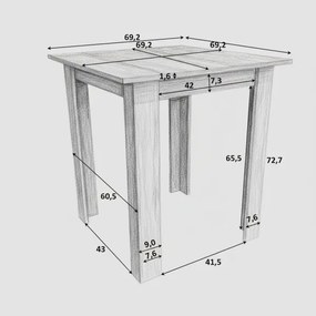Čtvercový jídelní stůl LEVI dub sonoma
