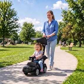 AIYAPLAY 3-v-1 jezdící auto s tlačnou tyčí Mercedes-Benz jezdící vozidlo s volantu, klaksonem, hudbou, střechou, úložným prostorem pod sedadlem, černé