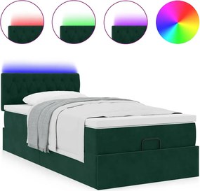 Osmanská postel s matrací &amp; LED tmavě zelená 80x200cm samet 3312659