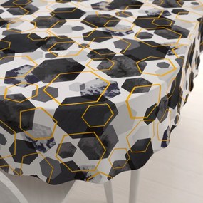 Biante Bavlněný oválný ubrus Sandra SA-568 Šedo-modrofialové mramorové hexagony na bílém 50x100 cm