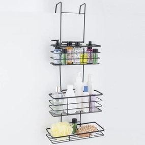 Erga Rafek, trojitá koupelnová polička do sprchy na zavěšení 30x12,5x71 cm, černá matná, ERG-YKA-CH.RAFEK-BLK