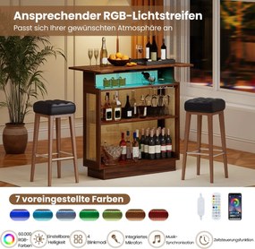 Costway LED ratanový domácí bar s 3 řadovými držáky na sklo a 3 policemi