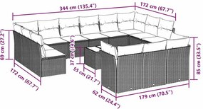 14dílná zahradní sedací souprava podušky světle šedá polyratan 3218462
