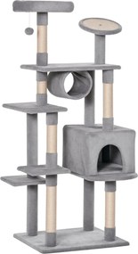 PawHut Sloupový Škrabací Strom 165cm se Škrabací Deskou a Vysedávadly pro Koťata a Dospělé Kočky do 4,5 kg, Šedý, 60x50x165cm | Aosom
