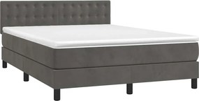 Box spring postel s matrací a LED tmavě šedá 140x190 cm samet 3134640