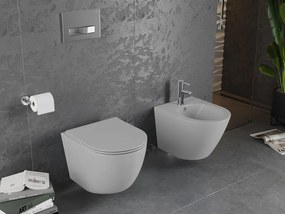 Mexen Lena WC mísa Rimless s WC deskou slim, duroplast, světle šedá matná, 30224061