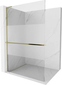 Mexen Kioto+ L, sprchová zástěna Walk-In s poličkou a věšákem 80 x 200 cm, 8mm čiré sklo-námraza, zlatý lesklý profil, 800-080-123-50-35