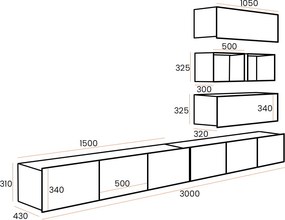 GAB Obývací stěna LORONA 27, Bílá/Zlatý dub 300 cm