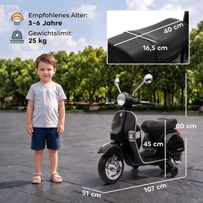 AIYAPLAY dětská elektrická Vespa PX150, Li-ion baterie, černá
