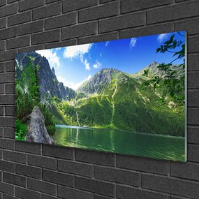 Obraz na skle Hora Jezero Příroda 120x60 cm