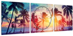 Obraz - Tropický západ slunce (s hodinami) (90x30 cm)