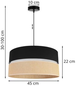 Závěsné svítidlo Juta, 1x jutové/černé textilní stínítko, (fi 45cm), b