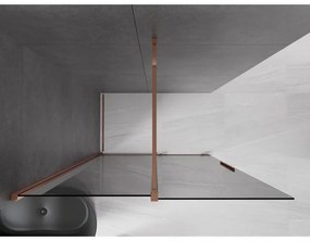 Mexen Velar, sprchová zástěna s posuvnými dveřmi Walk-in 130 x 200 cm, 8mm šedé sklo, růžové zlato, 871-130-000-43-60