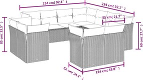 11dílný zahradní sedací souprava s poduškami béžový polyratan 3250347