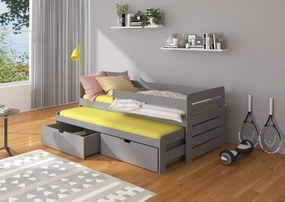 Postel se zábradlím a matracemi TOMI 200x90 přírodní borovice