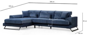 Designová rohová sedačka Heimana 308 cm tmavě modrá - levá