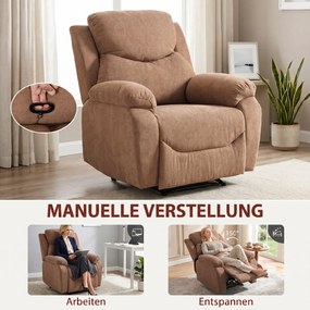 HOMCOM manuálně polohovatelné křeslo 150° – moderní křeslo v lněném vzhledu, silné polstrování, polstrované područky, tmavě hnědé