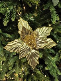 Zlatá lesklá vánoční růže 22cm