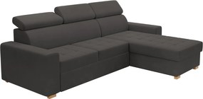 Rohová rozkládací sedací souprava do L MONSUM, 245 cm, s úložným prostorem Roh pohovky: Pravý roh, Barva látky: Černá (Kronos 07)