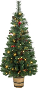 HOMCOM Umělý vánoční stromek, 120 cm Jedle s 100 LED osvětlením 131 špiček Bobule, 2 barvy světla, Dálkové ovládání