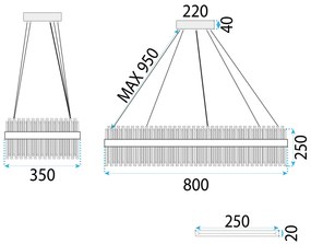 Toolight Toolight, LED křišťálové svítidlo 80x35 cm, APP1513-CP80, zlatá matná, OSW-03260