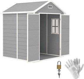 Outsunny zahradní nářaďový sklad 2,4m², voděodolný zahradní domek s pultovou střechou, 182x151x219/181 cm, nářaďový sklad s uzamykatelnými dveřmi, okn