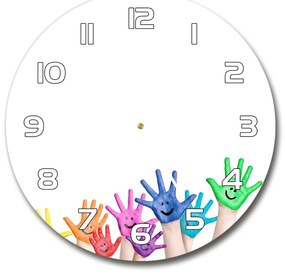 Wallmuralia Skleněné hodiny kulaté Pomalované dlaně fi 30 cm