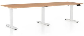 Výškově nastavitelný stůl OfficeTech Long, 240 x 80 cm, bílá podnož, buk