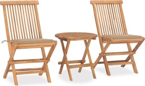 3dílný skládací zahradní jídelní set s poduškou masivní teak 3063174